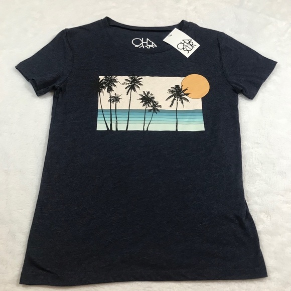 Chaser | Tops | New Chaser Tee Xs Navy Blue Sunset Beach Scene Waves ...
